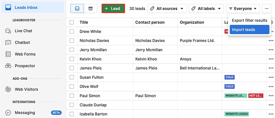 Leads Inbox - Knowledge Base | Pipedrive